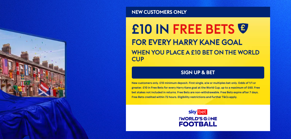 Sky Bet Free Bets Offer: Get £10 for Every Harry Kane Goal