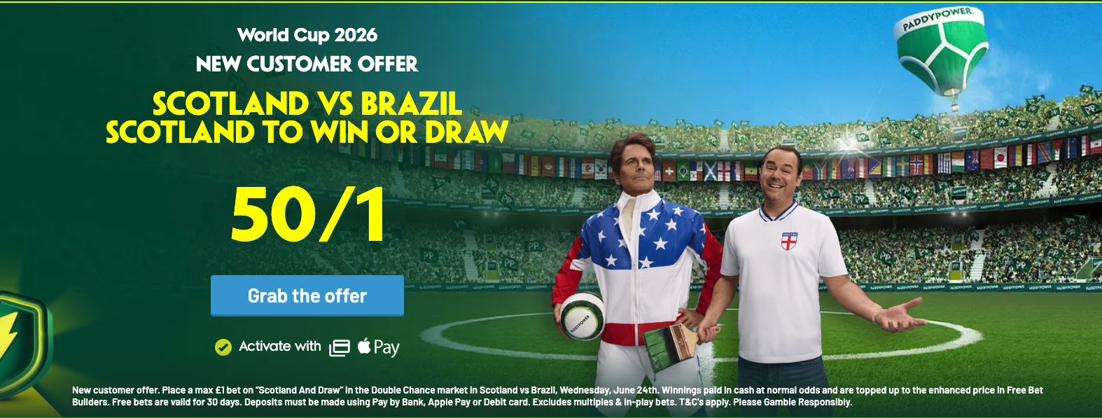 Paddy Power World Cup Offer: 50/1 Scotland to Win OR Draw